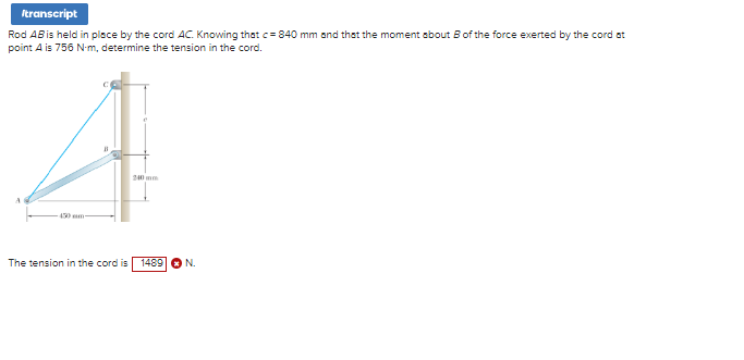 Solved Rod AB is held in place by the cord AC. Knowing that | Chegg.com
