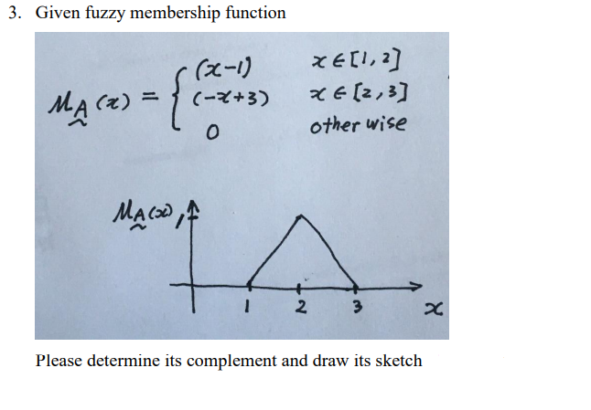 Solved 3. Given fuzzy membership function Maca) = { (x-1) | Chegg.com