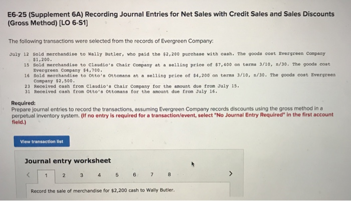 Solved E6-25 (Supplement 6A) Recording Journal Entries for | Chegg.com