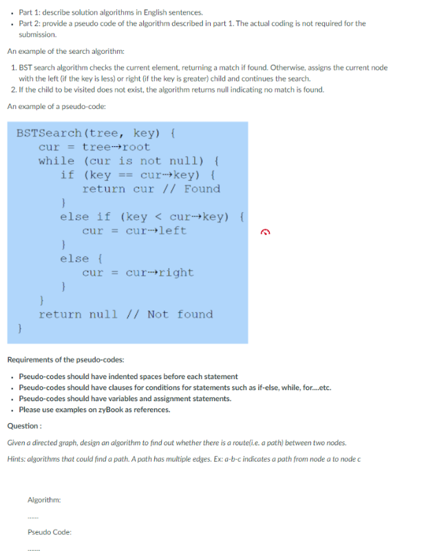 Solved • Part 1: describe solution algorithms in English | Chegg.com
