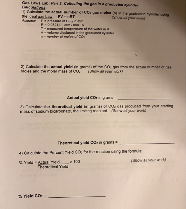 Gas Laws Lab: Part 1: Collecting the gas in a balloon | Chegg.com
