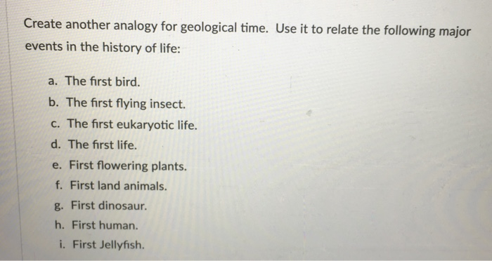 Solved Create another analogy for geological time. Use it to | Chegg.com