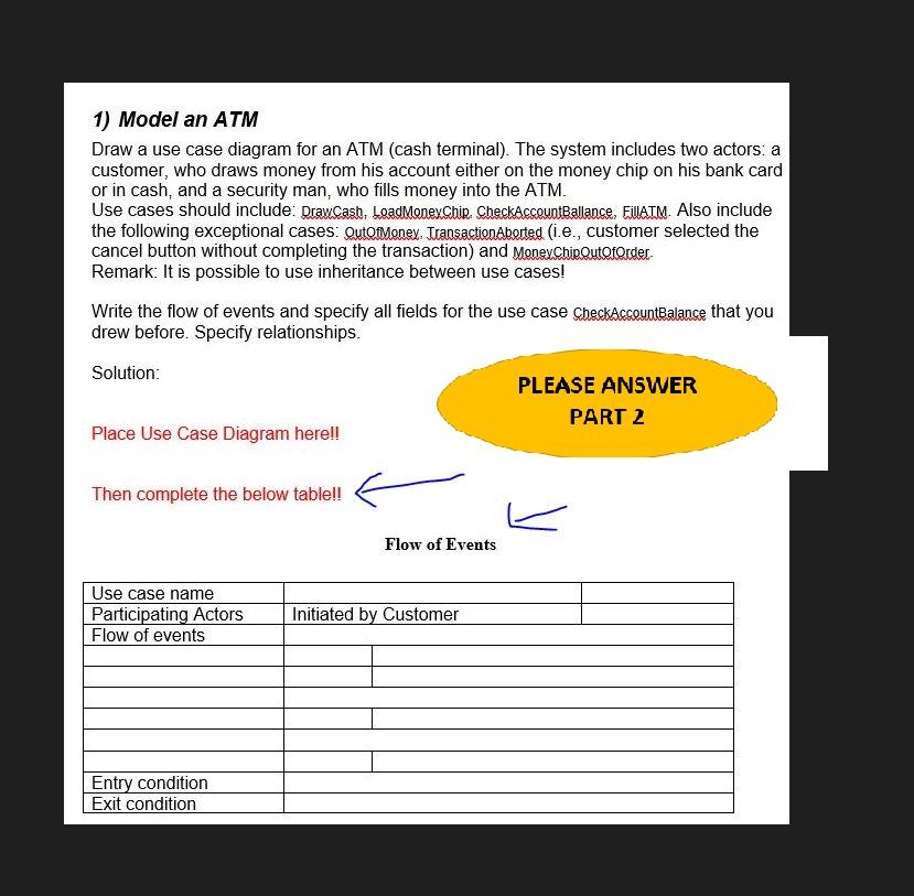 Solved 1) Model an ATM Draw a use case diagram for an ATM | Chegg.com