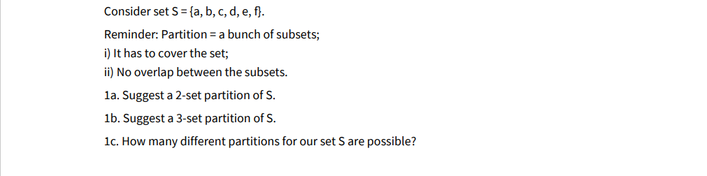 Solved Consider set S = {a, b, c, d, e, f}. Reminder: | Chegg.com