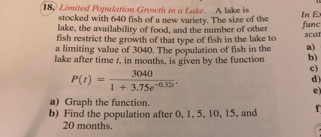 Solved 18. Limited Population Growth in a Lake. A lake is | Chegg.com
