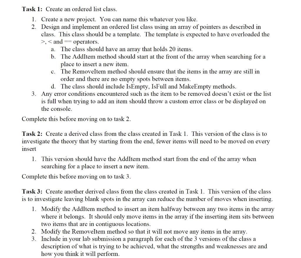 Solved Task 1 Create An Ordered List Class 1 Create A New 8700