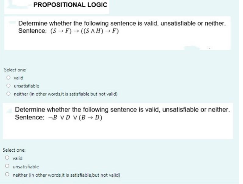 Solved Determine whether the following sentence is valid, | Chegg.com