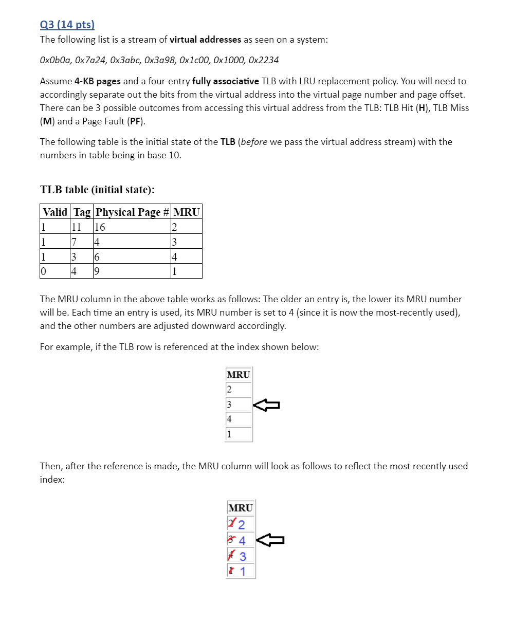 Solved The following list is a stream of virtual addresses | Chegg.com