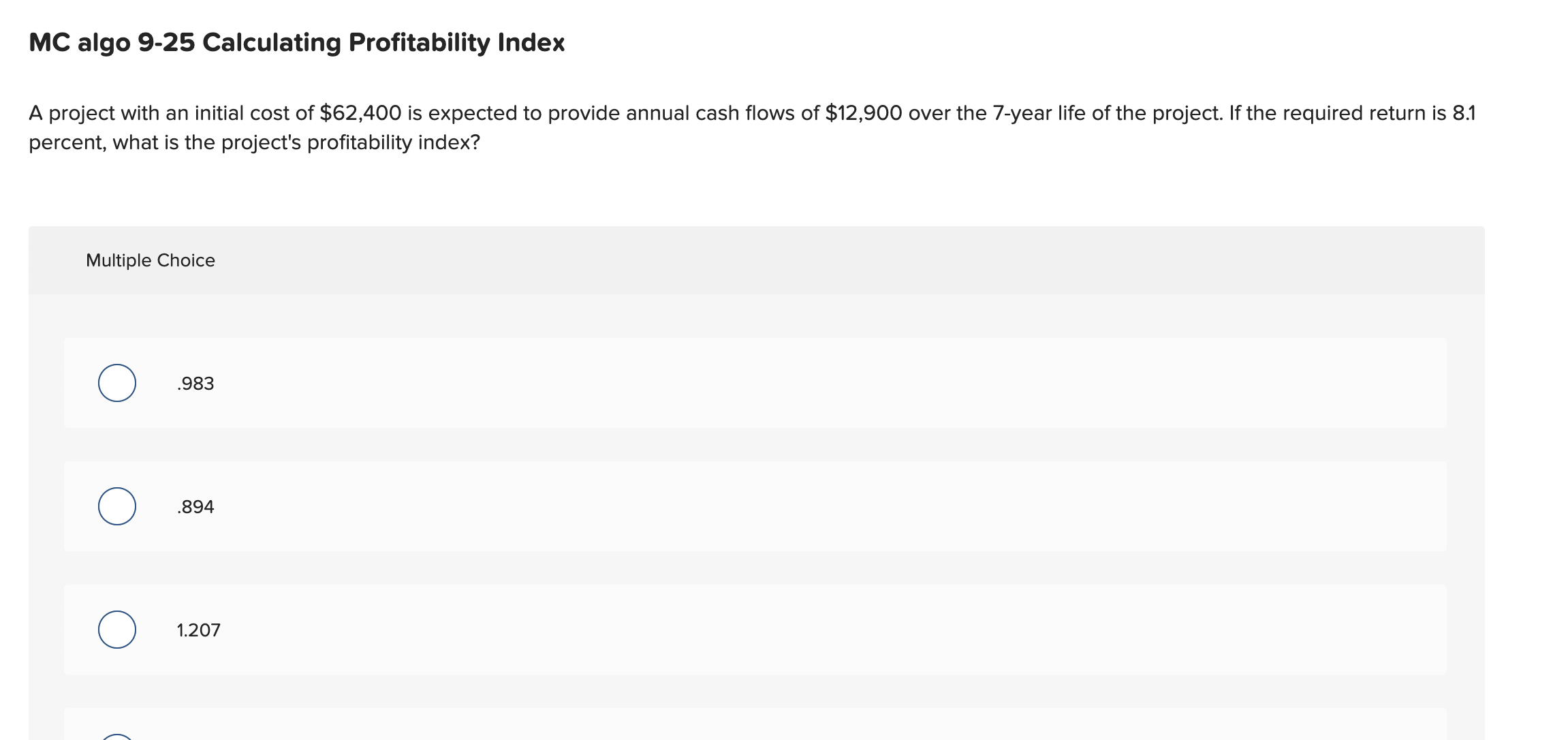 Solved MC algo 9-25 Calculating Profitability Index A | Chegg.com