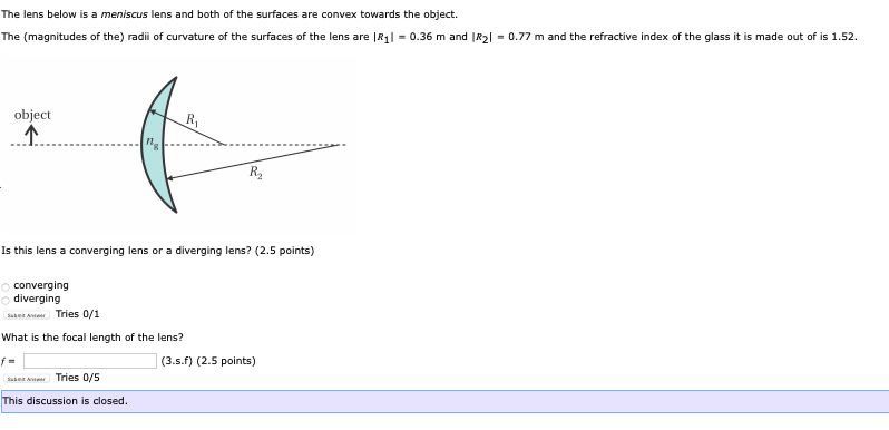 Solved The lens below is a meniscus lens and both of the | Chegg.com