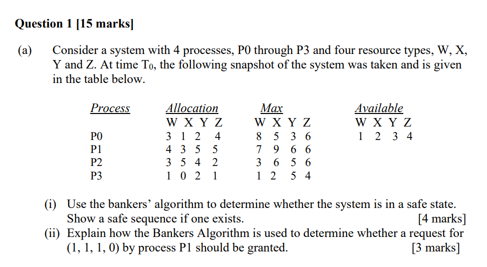 Solved Consider a system with 4 processes, P0 through P3 and | Chegg.com