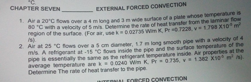 Solved oc CHAPTER SEVEN EXTERNAL FORCED CONVECTION a 20 C | Chegg.com
