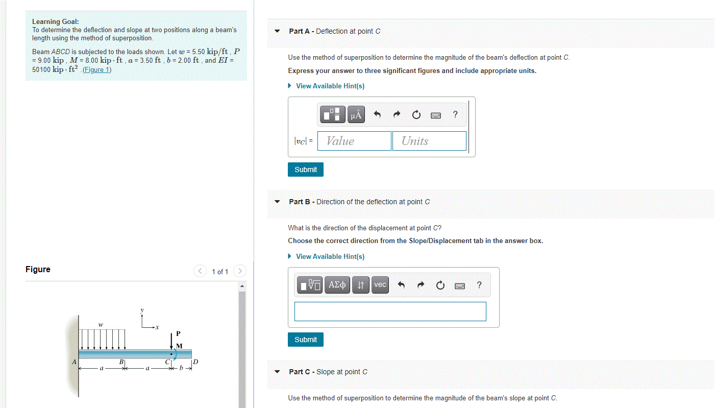 Solved Part A - Deflection at point C Learning Goal: To | Chegg.com