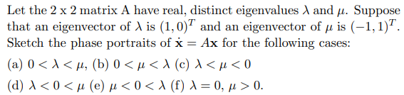 Solved Let the 2×2 matrix A have real, distinct eigenvalues | Chegg.com