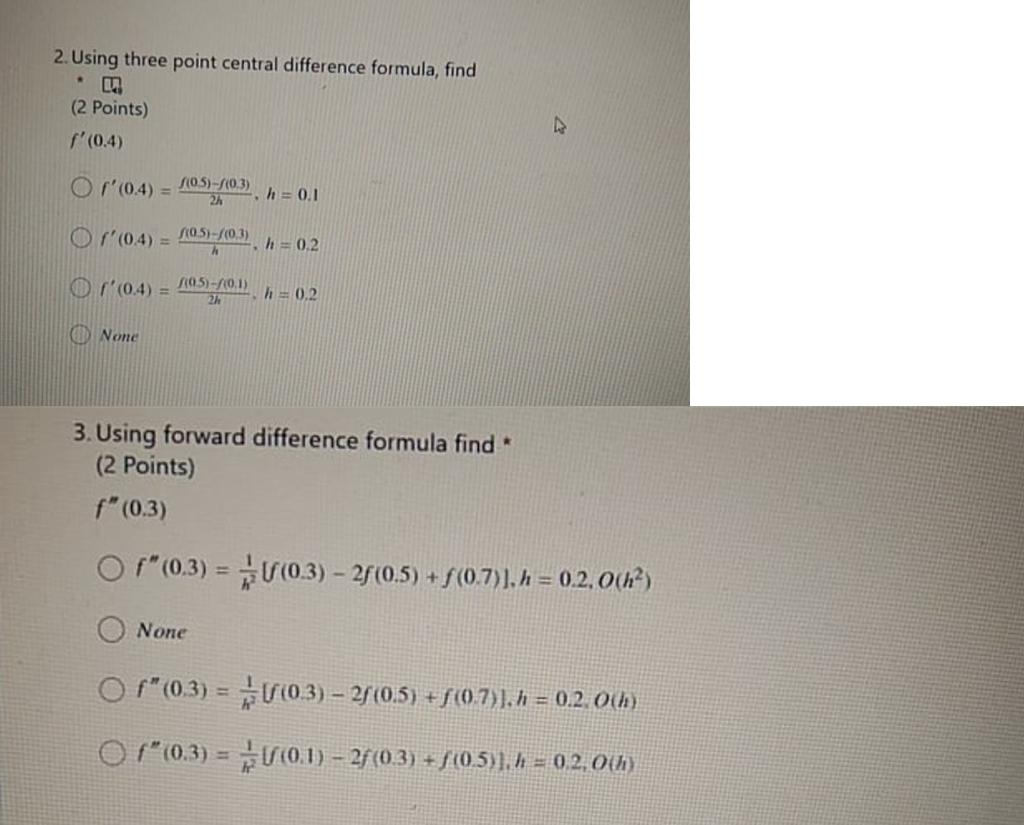 Solved 2. Using three point central difference formula, find | Chegg.com