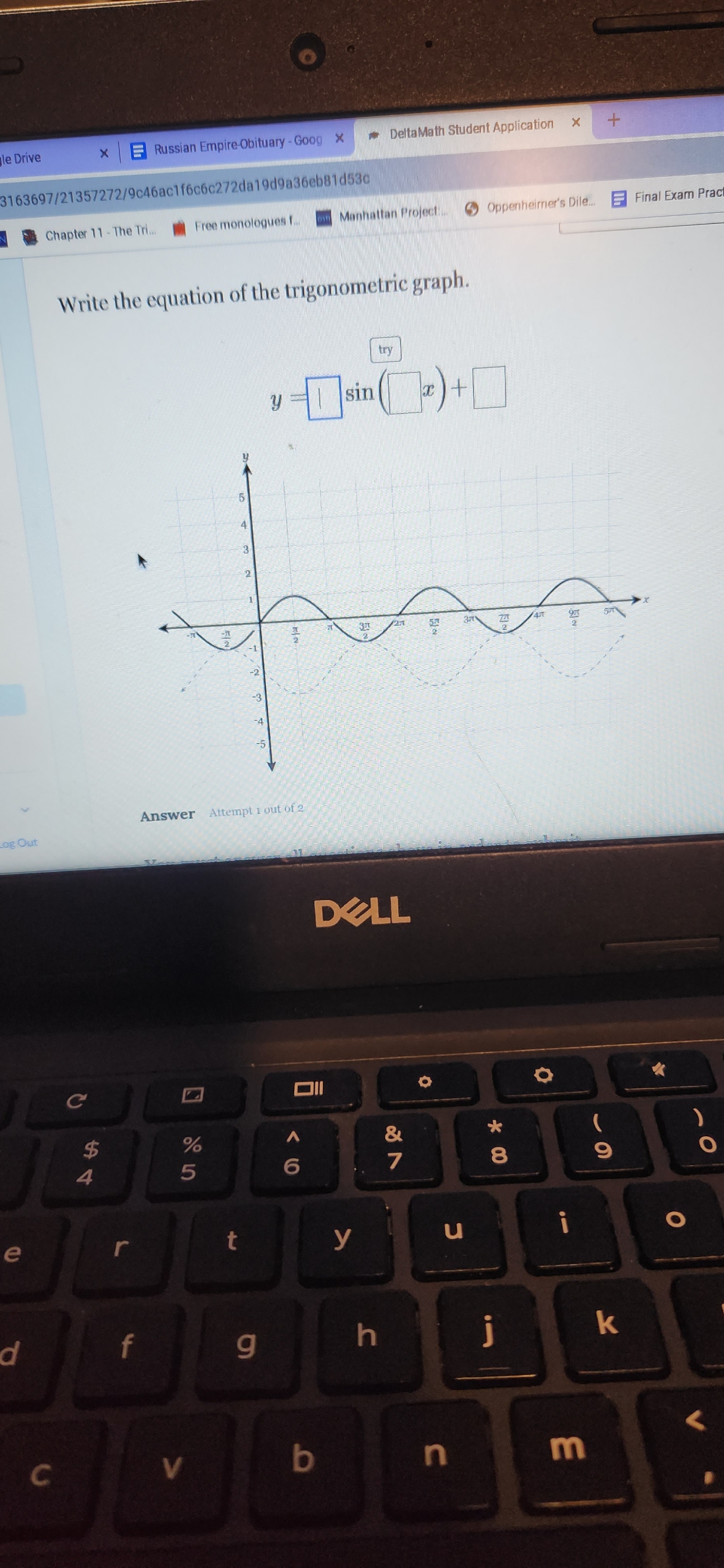 Solved Write the equation of the trigonometric graph. | Chegg.com