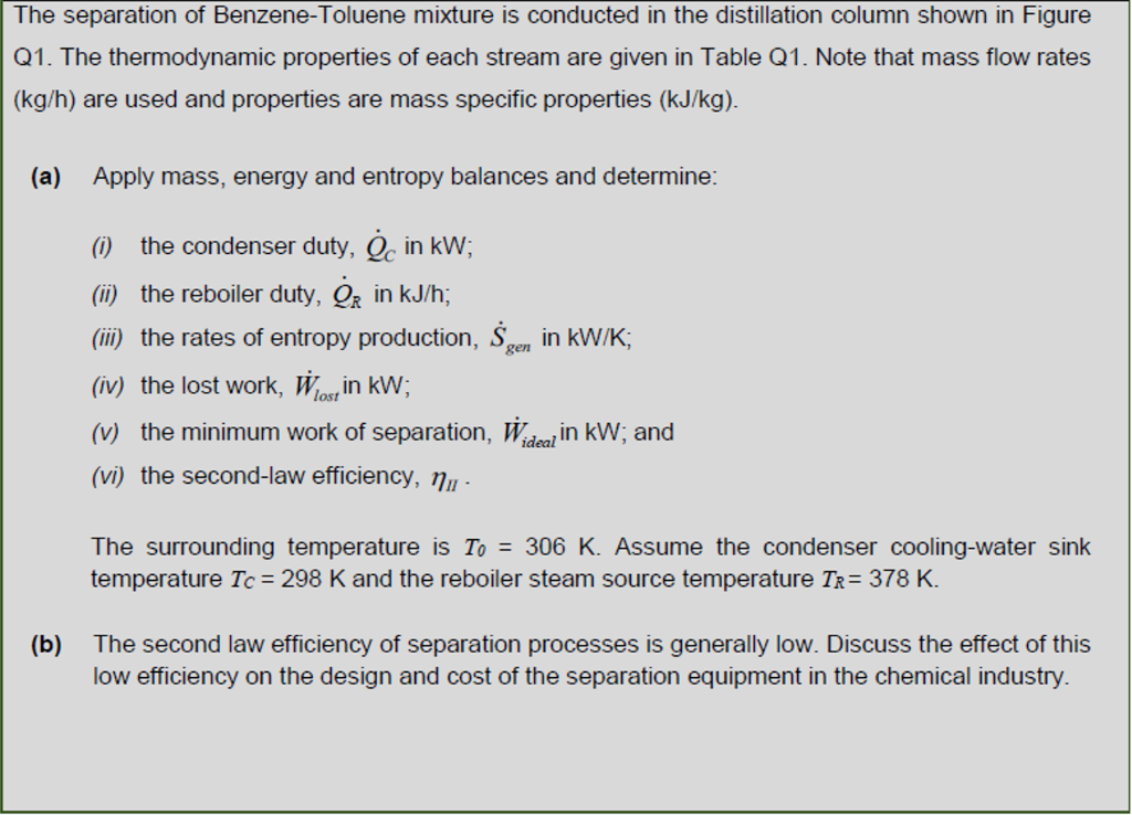 Solved The separation of Benzene-Toluene mixture is | Chegg.com