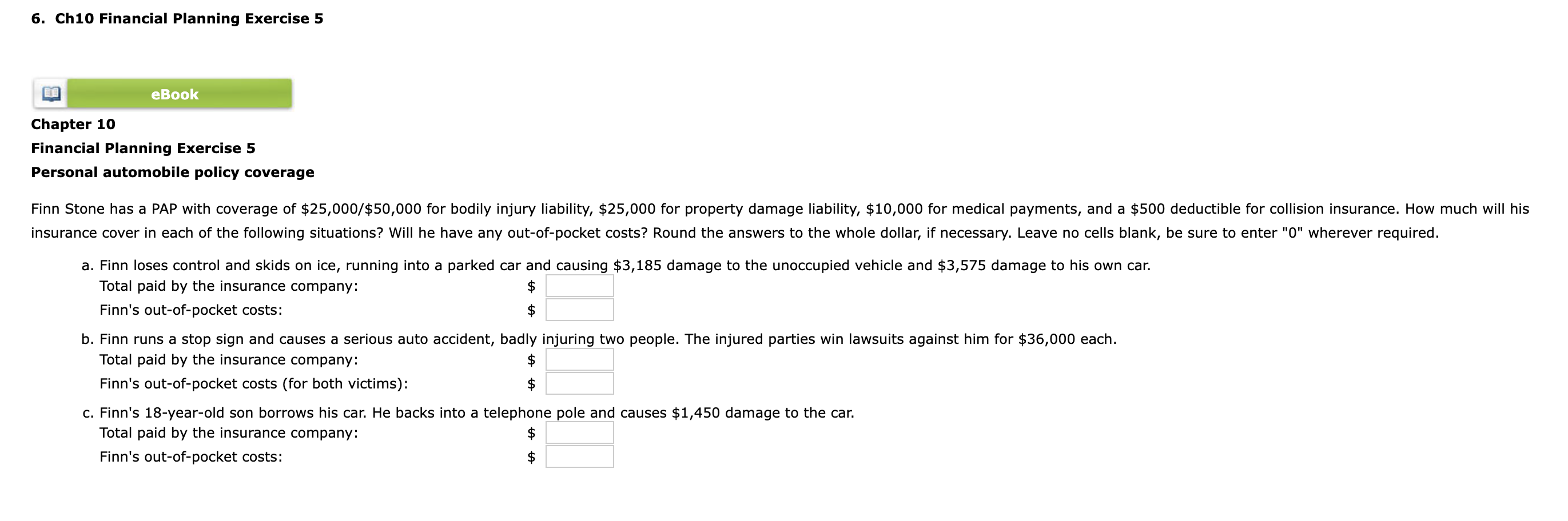 Solved 6. Ch10 Financial Planning Exercise 5 Chapter 10 | Chegg.com