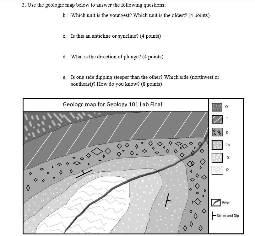 Solved 3. Use the geologic map below to answer the following | Chegg.com