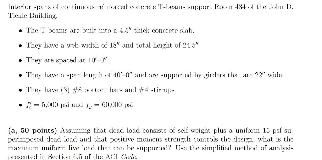 Solved Interior spans of continuous reinforced concrete | Chegg.com