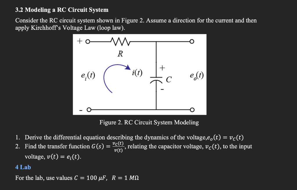 Solved 3.2 Modeling a RC Circuit System Consider the RC | Chegg.com
