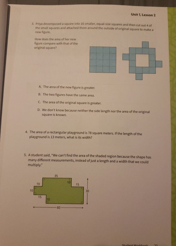 Solved Unit 1, Lesson 2 3. Priya decomposed a square into 16 | Chegg.com