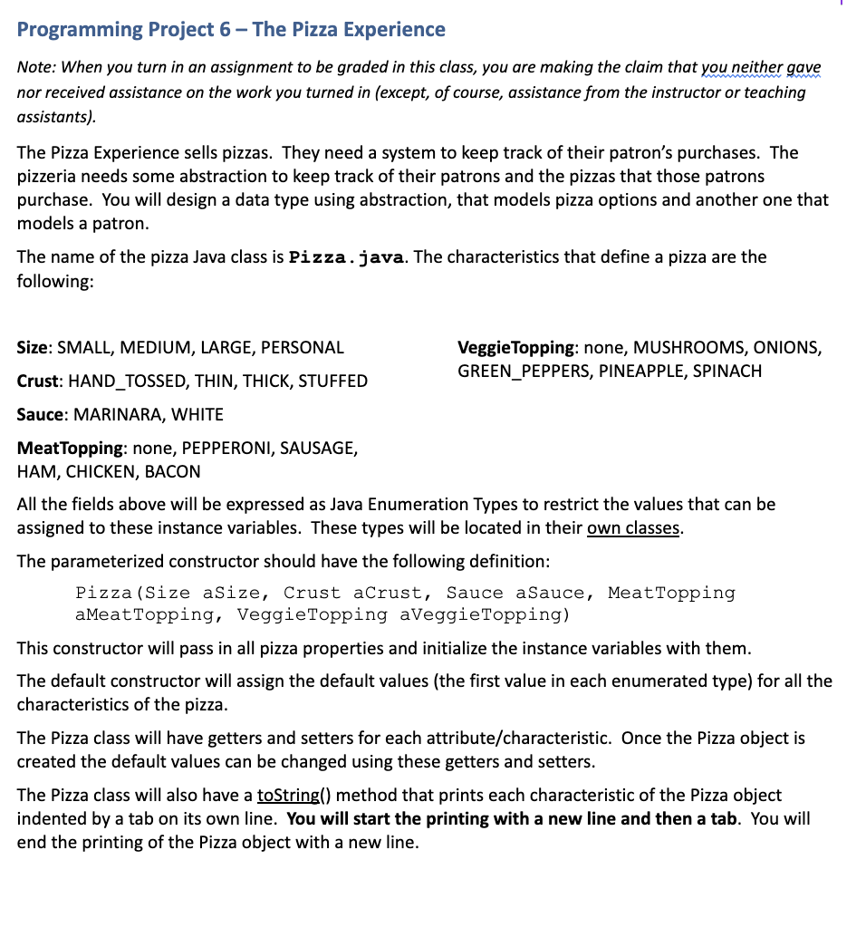 Solved Programming Project 6 - The Pizza Experience Note: | Chegg.com