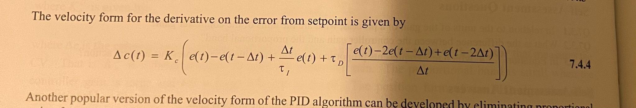 Solved P7.4.3* Write the velocity form of the PID algorithm | Chegg.com