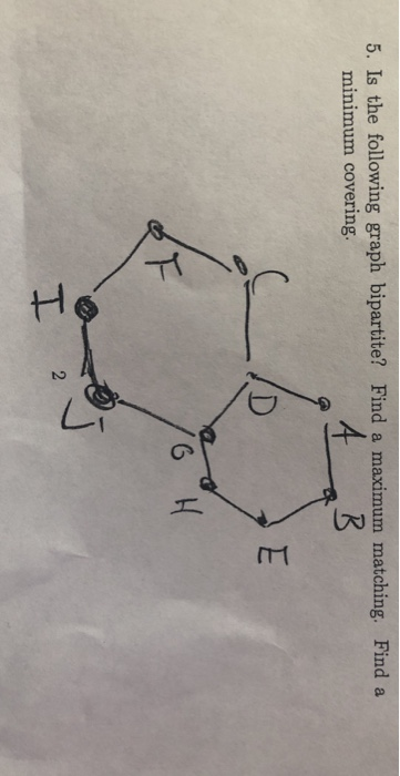 Solved 5. Is the following graph bipartite? Find a maximum | Chegg.com
