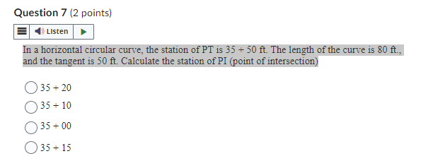 Solved In a horizontal circular curve, the station of PT is | Chegg.com