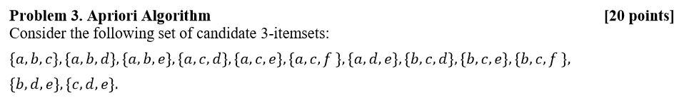 Solved [20 points) Problem 3. Apriori Algorithm Consider the | Chegg.com