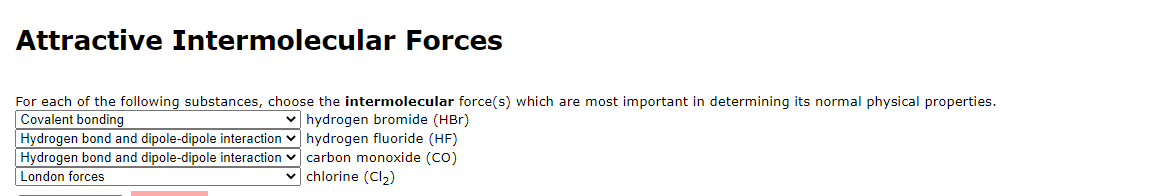 Solved Attractive Intermolecular Forces For each of the | Chegg.com