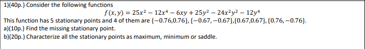 Solved 1)(40p.) Consider the following functions f(x, y) = | Chegg.com