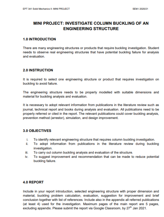 EPT 341 Solid Mechanics II: MINI PROJECT SEM I | Chegg.com