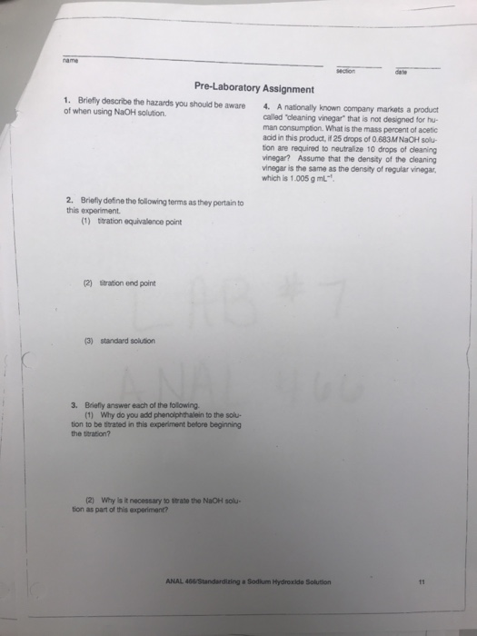 Solved Pre-Laboratory Assignment . Briefly describe the | Chegg.com