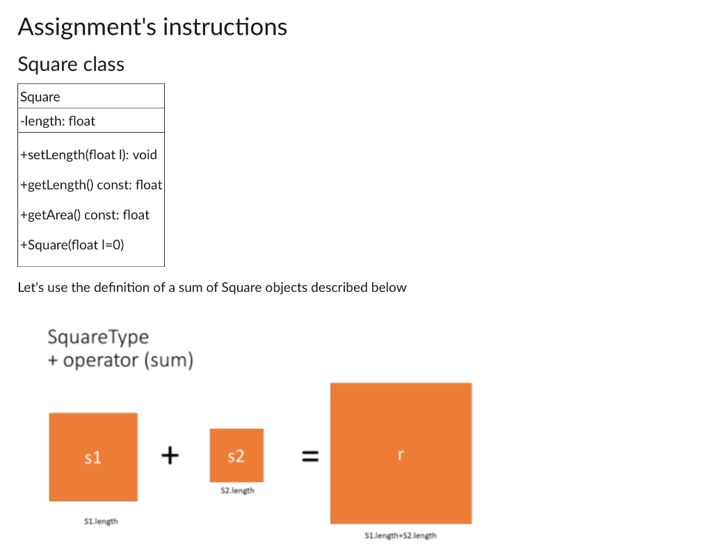 Solved Assignment's instructions Square class Square | Chegg.com