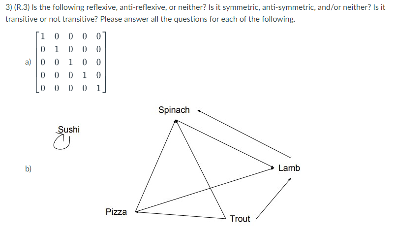 Solved 3) (R.3) Is the following reflexive, anti-reflexive, | Chegg.com