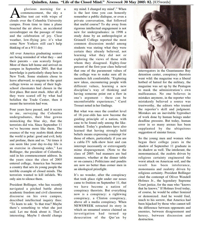 Solved Read the article Life of the Closed Mind, by Anna | Chegg.com