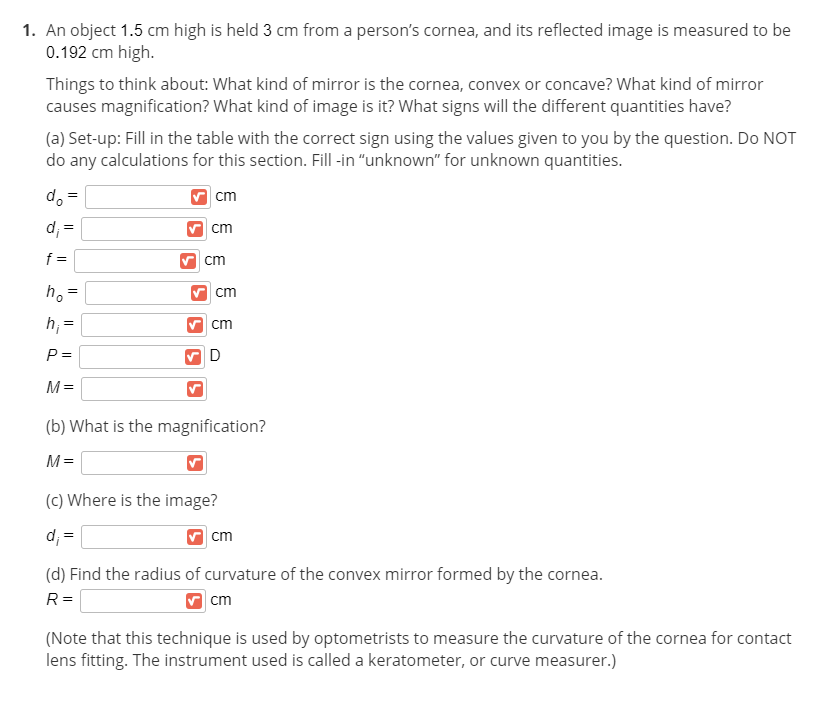 Solved 1. An object 1.5 cm high is held 3 cm from a person's | Chegg.com