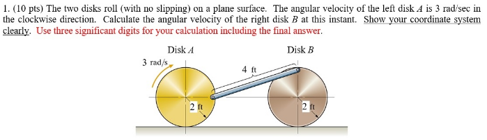 Solved 1. (10 pts) The two disks roll (with no slipping) on | Chegg.com