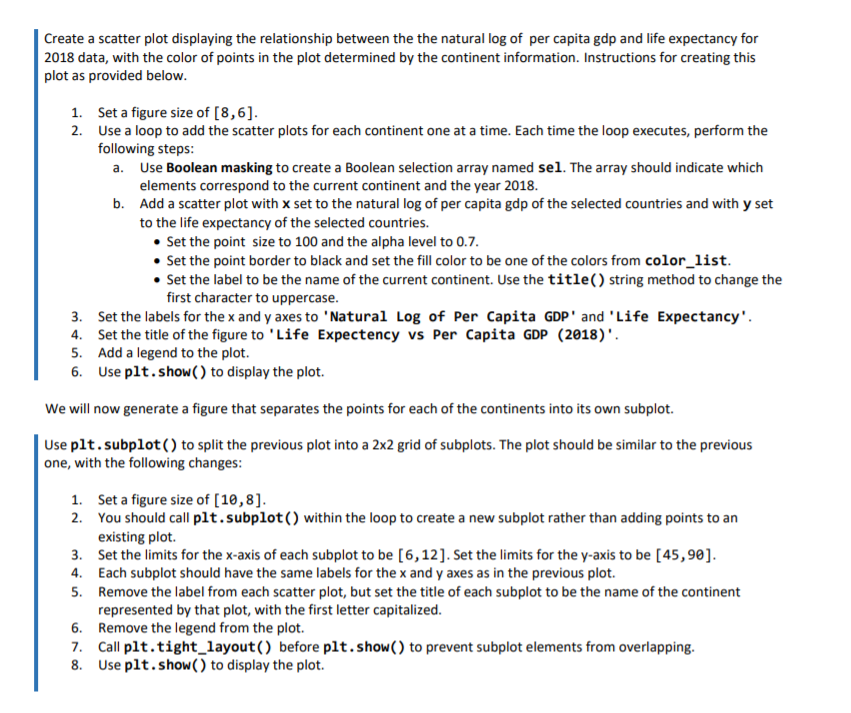Solved Part 7: Relationship between Life Expectancy and Per | Chegg.com