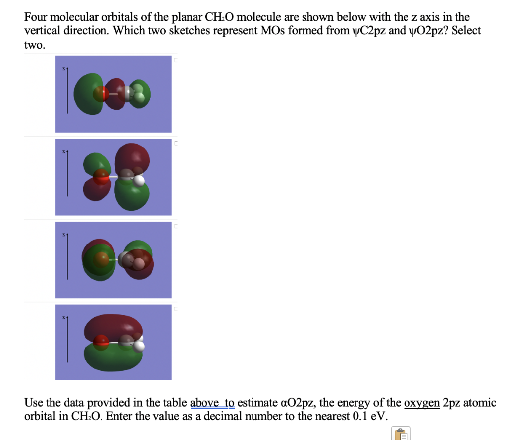 Solved Four molecular orbitals of the planar CH2O molecule | Chegg.com