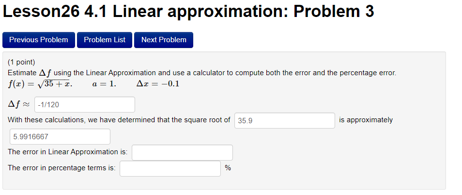 Solved Lesson26 4 1 Linear Approximation Problem 3 Previous
