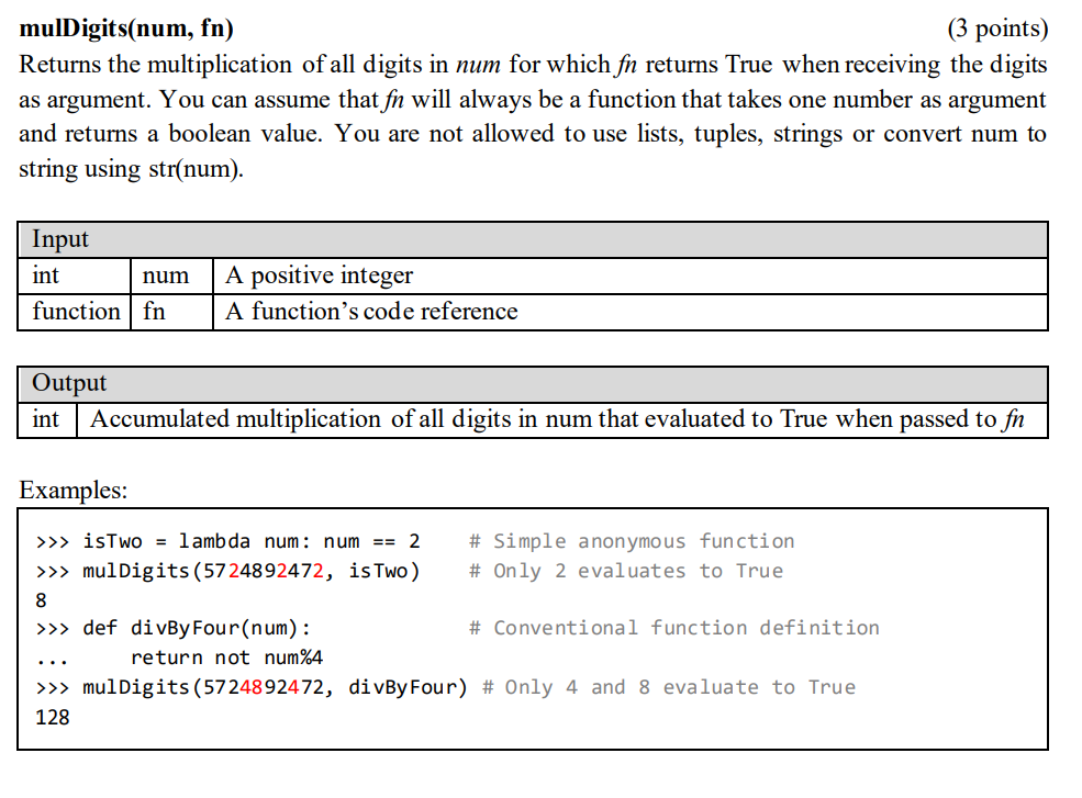 Solved getCount(x) (3 points) Takes in a positive integer | Chegg.com