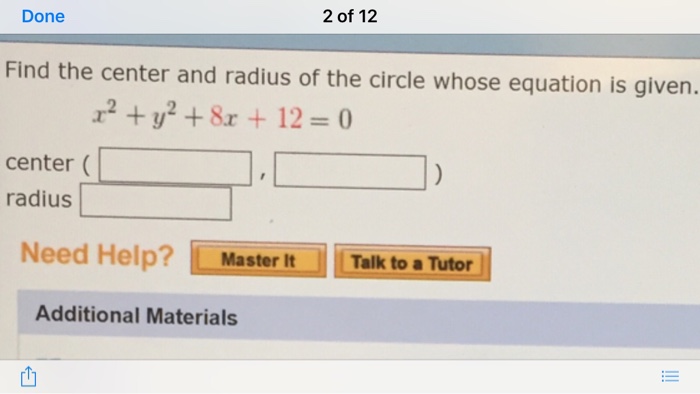 Solved Find the center and radius of the circle whose | Chegg.com