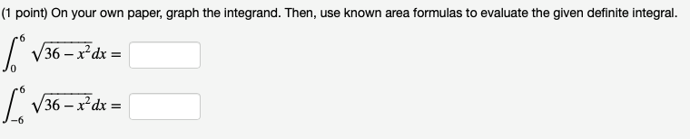 Solved (1 point) on your own paper, graph the integrand. | Chegg.com