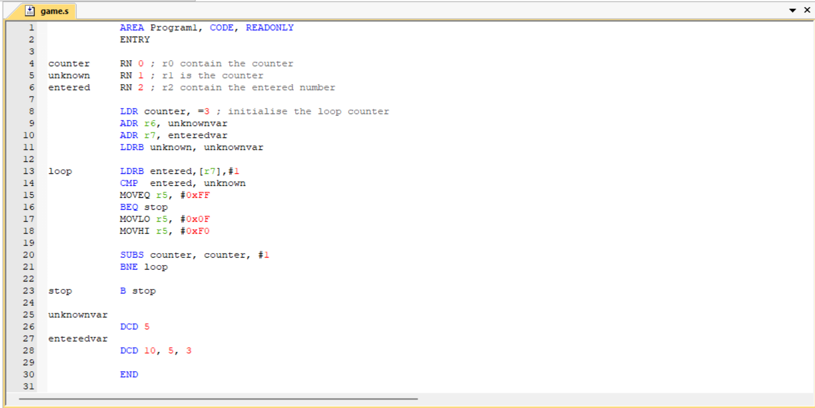 Solved AREA Programl, CODE, READONLY ENTRY counter RN0; ro | Chegg.com