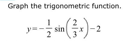 Solved Graph the trigonometric function.y=-12sin(23x)-2 | Chegg.com