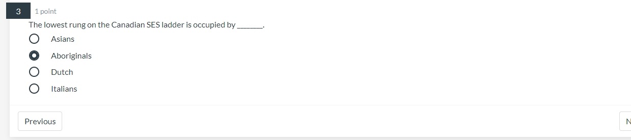 Solved 3 1 point The lowest rung on the Canadian SES ladder | Chegg.com