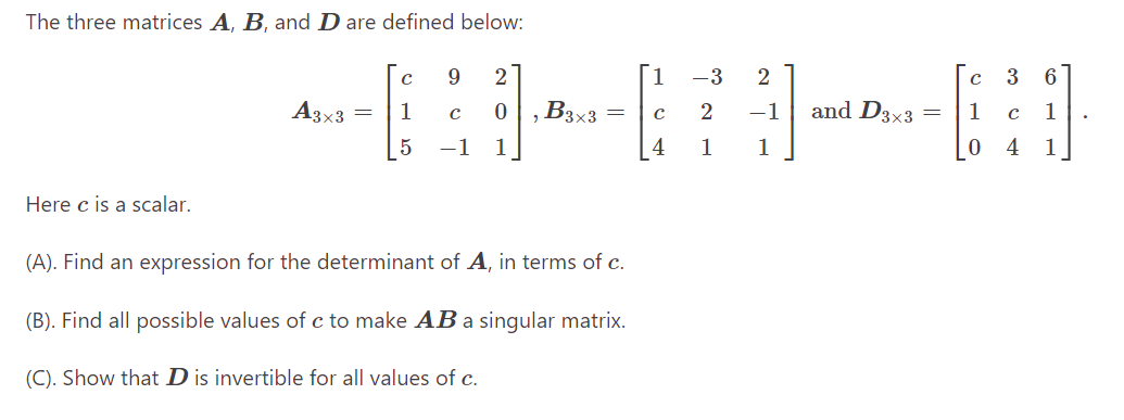 Solved The three matrices A,B, ﻿and D ﻿are defined | Chegg.com